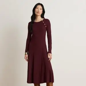 Ralph Lauren Button-trim Ribbed Cotton-blend Dress - Dark Garnet