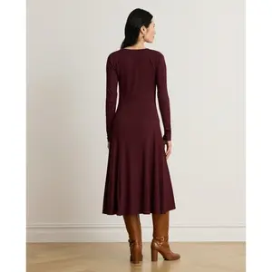 Ralph Lauren Button-trim Ribbed Cotton-blend Dress - Dark Garnet
