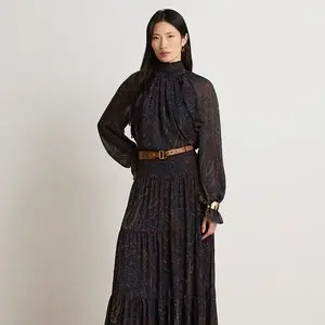 Ralph Lauren Paisley Georgette Tiered Maxiskirt - Navy Multi