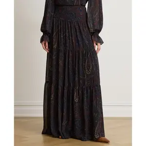 Ralph Lauren Paisley Georgette Tiered Maxiskirt - Navy Multi