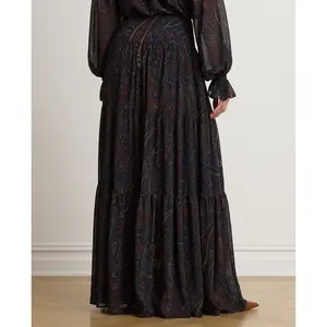 Ralph Lauren Paisley Georgette Tiered Maxiskirt - Navy Multi
