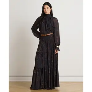 Ralph Lauren Paisley Georgette Tiered Maxiskirt - Navy Multi