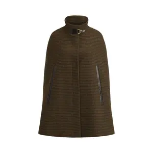 Ralph Lauren Houndstooth Buckle-trim Mockneck Cape