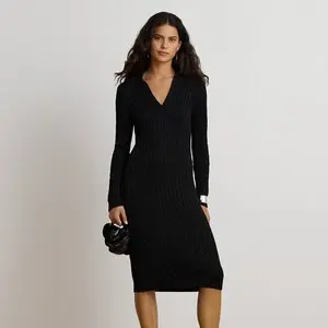Ralph Lauren Cable-knit Cotton-blend Sweater Dress Black