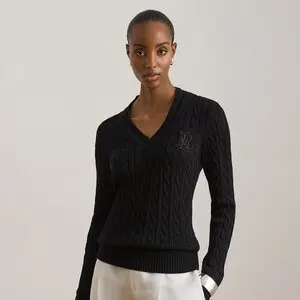 Ralph Lauren Cable-knit V-neck Sweater - Black
