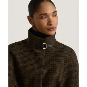 Ralph Lauren Houndstooth Buckle-trim Mockneck Cape