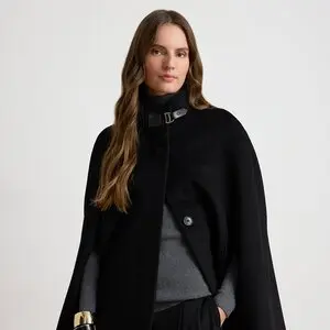 Ralph Lauren Buckle-trim Wool-blend Mockneck Cape - Black