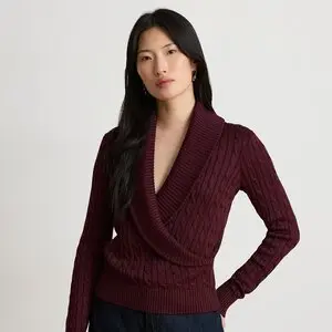 Ralph Lauren Cable Knit Shawl Collar Sweater - Dark Garnet