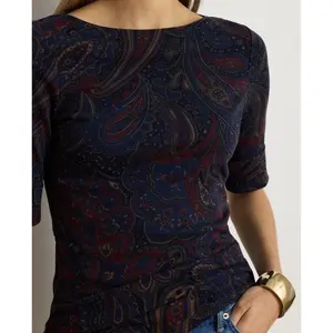 Ralph Lauren Paisley Stretch Cotton Boatneck Tee