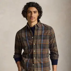 Ralph Lauren Classic Fit Plaid Oxford Shirt - Olive Brown Multi