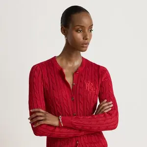 Ralph Lauren Cable-knit Cotton-blend Cardigan With Embroidered Logo - Ralph Red