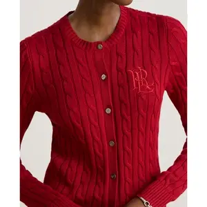 Ralph Lauren Cable-knit Cotton-blend Cardigan With Embroidered Logo - Ralph Red