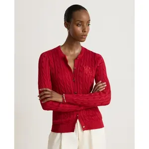 Ralph Lauren Cable-knit Cotton-blend Cardigan With Embroidered Logo - Ralph Red