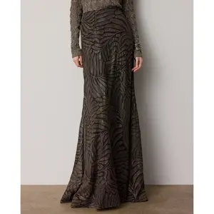Ralph Lauren Masina Foiled Crinkle Chiffon Skirt - Espresso Multi