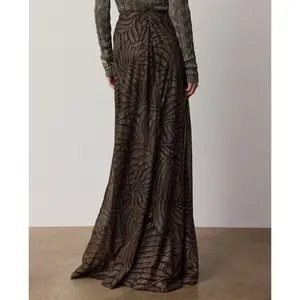 Ralph Lauren Masina Foiled Crinkle Chiffon Skirt - Espresso Multi