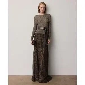 Ralph Lauren Masina Foiled Crinkle Chiffon Skirt - Espresso Multi