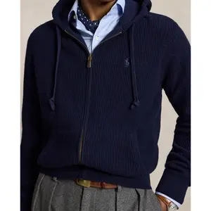 Ralph Lauren Waffle-knit Wool-cotton Hooded Sweater - Hunter Navy