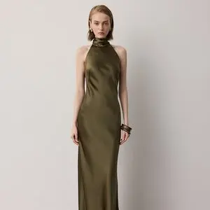 Ralph Lauren Chilton Satin Halterneck Evening Gown - Cypress