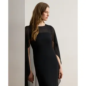 Ralph Lauren Cape Georgette Gown - Black