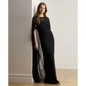 Ralph Lauren Cape Georgette Gown - Black
