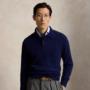Ralph Lauren Cable-knit Cashmere Polo-collar Sweater - Bright Navy