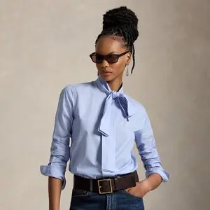 Ralph Lauren Slim Fit Cotton Tie-neck Shirt
