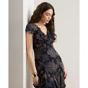 Ralph Lauren Floral Ruffle-trim Georgette Gown
