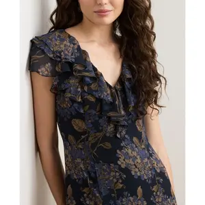 Ralph Lauren Floral Ruffle-trim Georgette Gown