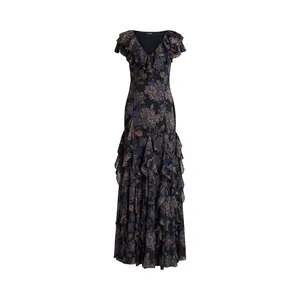 Ralph Lauren Floral Ruffle-trim Georgette Gown