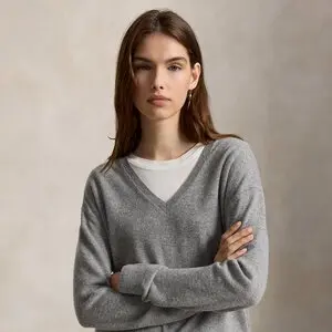 Ralph Lauren Cashmere V-neck Sweater - Gray Heather
