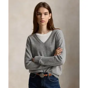 Ralph Lauren Cashmere V-neck Sweater - Gray Heather