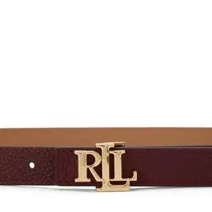 Ralph Lauren Logo Reversible Leather Skinny Belt - Dark Garnet/camel