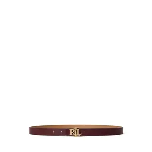 Ralph Lauren Logo Reversible Leather Skinny Belt - Dark Garnet/camel