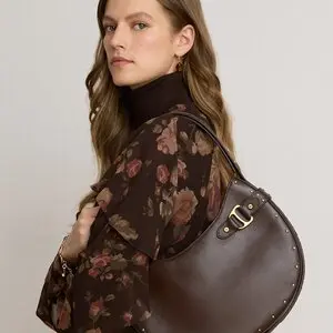 Ralph Lauren Large Tasha Shoulder Bag With Stud Embellishments - Chestnut Brown