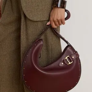 Ralph Lauren Large Tasha Shoulder Bag With Stud Embellishments - Dark Garnet