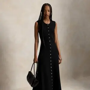 Ralph Lauren Buttoned Wool-blend Sleeveless Dress - Black