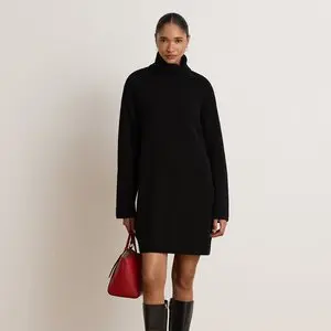 Ralph Lauren Wool-cashmere Ribbed Turtleneck Sweater Dress - Black