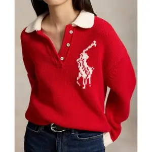 Ralph Lauren Big Pony Wool Rugby Sweater - Rl Red/cream