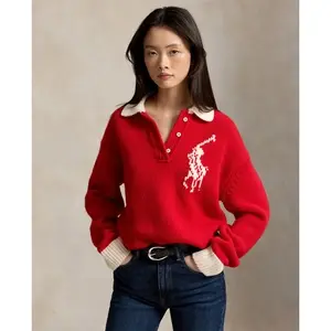 Ralph Lauren Big Pony Wool Rugby Sweater - Rl Red/cream