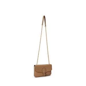 Ralph Lauren Pebbled Leather Bradley Crossbody Wallet - Camel