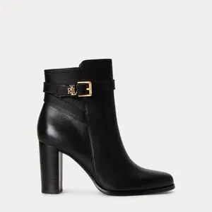 Ralph Lauren Brooke Ii Calfskin Bootie Heel Black