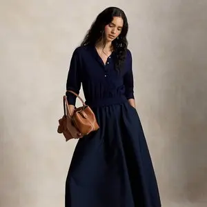 Ralph Lauren Hybrid Knit Polo-bodice Dress Hunter Navy