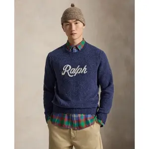 Ralph Lauren Wool Cashmere Script Logo Sweater - Navy Combo