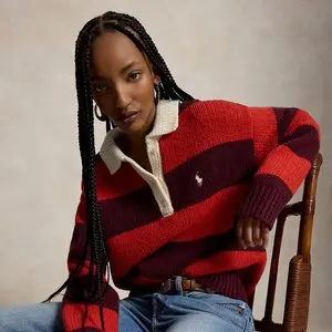 Ralph Lauren Striped Wool-blend Rugby Sweater Wine/brandy Heath