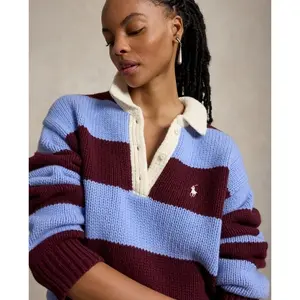 Ralph Lauren Striped Wool-blend Rugby Sweater - Wine/litch Blue