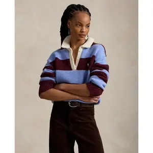 Ralph Lauren Striped Wool-blend Rugby Sweater - Wine/litch Blue