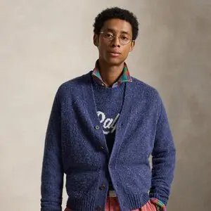Ralph Lauren Suede-patch Wool-cashmere Cardigan - Basalt Navy