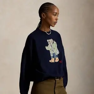 Ralph Lauren Patchwork Polo Bear Fleece Crewneck - Hunter Navy