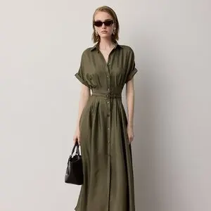 Ralph Lauren Donatella Silk Twill Day Dress - Cypress