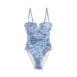 Ralph Lauren Geo-print V-cutout Bandeau One-piece
